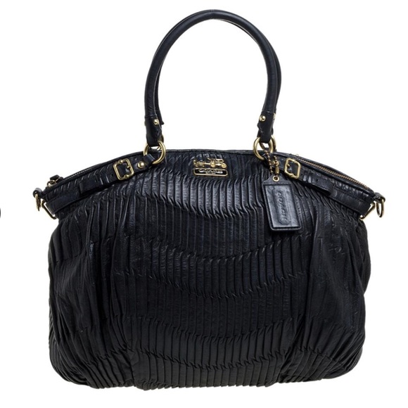 Coach | Bags | Coach Lindsey Black Gathered Leather Satchel | Poshmark